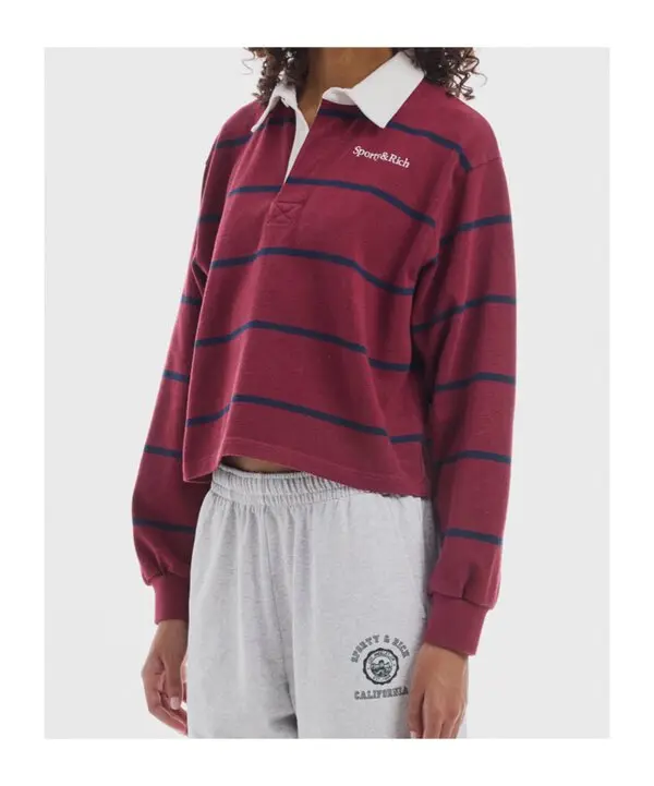 SPORTY  RICH Sporty & Rich Striped Long Sleeve Polo Shirt