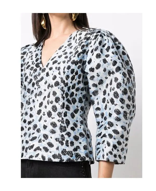 GANNI Crispy Jacquard V-neck Blouse