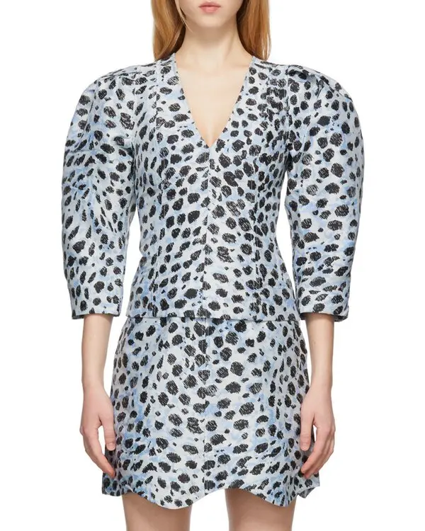 GANNI Crispy Jacquard V-neck Blouse