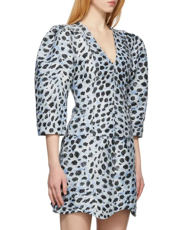 GANNI Crispy Jacquard V-neck Blouse