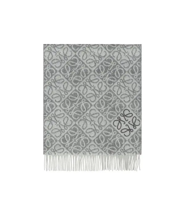 Loewe Monogram Jacquard Fringed Scarf - Grey