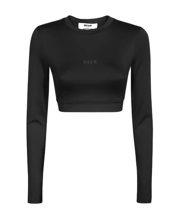 MSGM Cropped Crewneck Long Sleeve Top