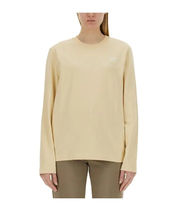 AMI Paris Long Sleeved Crewneck T-shirt - Nude