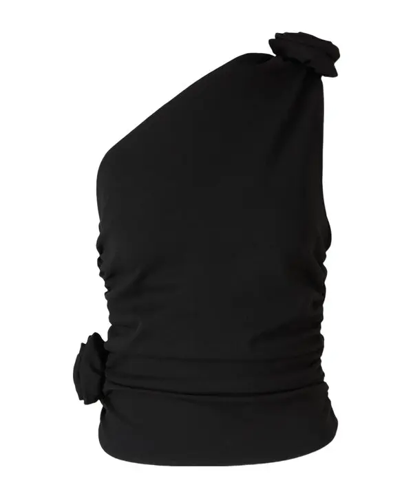 Magda Butrym Rose-embellished One-shoulder Top - Black