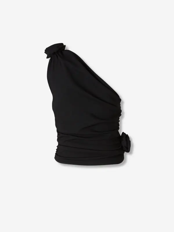 Magda Butrym One-shoulder Rose Embellished Top - Black