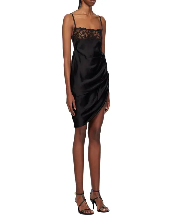 Jacquemus Asymmetric Lace Lingerie Dress - Black