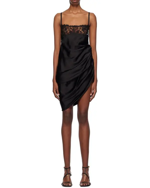 Jacquemus Asymmetric Lace Lingerie Dress - Black