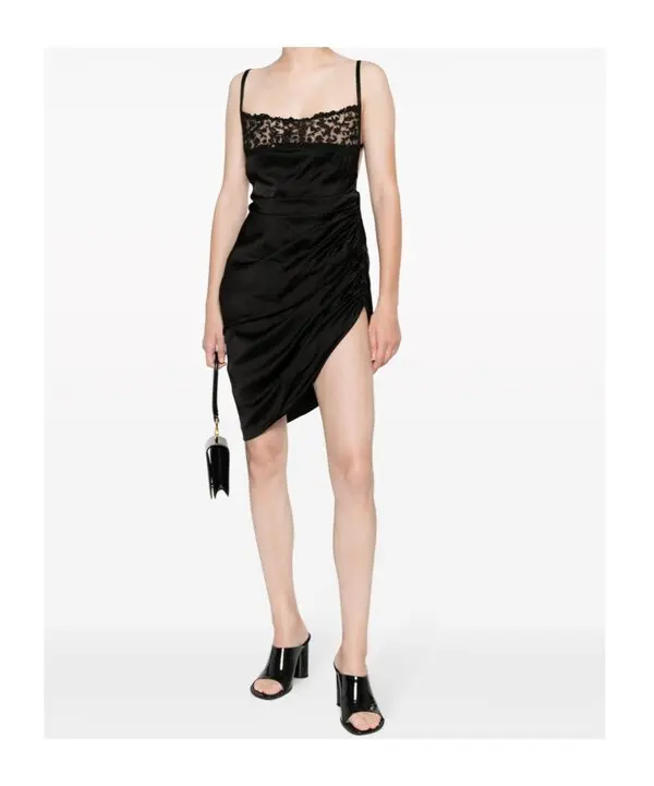 Jacquemus Asymmetric Lace Lingerie Dress - Black