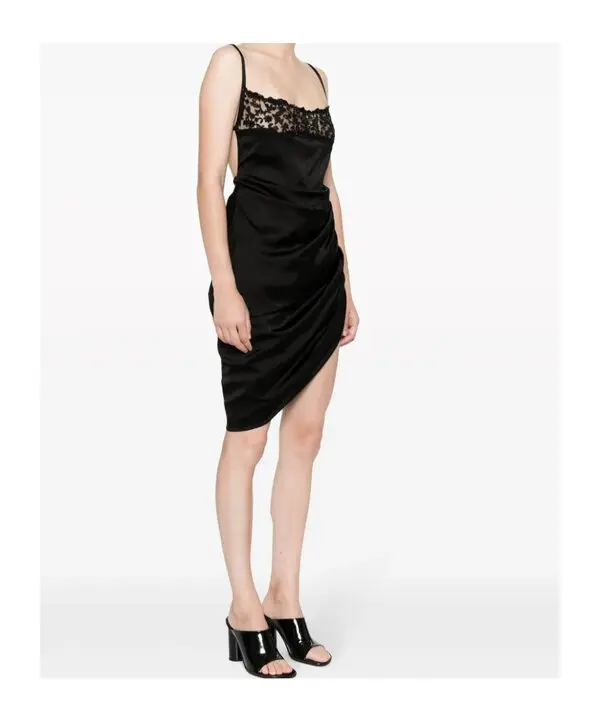 Jacquemus Asymmetric Lace Lingerie Dress - Black
