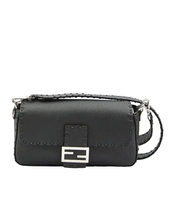 Fendi Baguette Macro-stitch Messenger Bag - Black