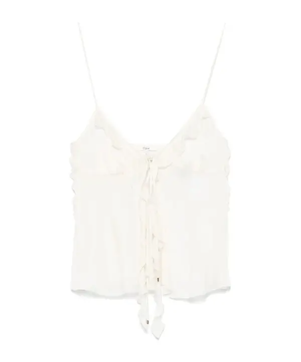 Chloé Ruffled Spaghetti Strap Top - White