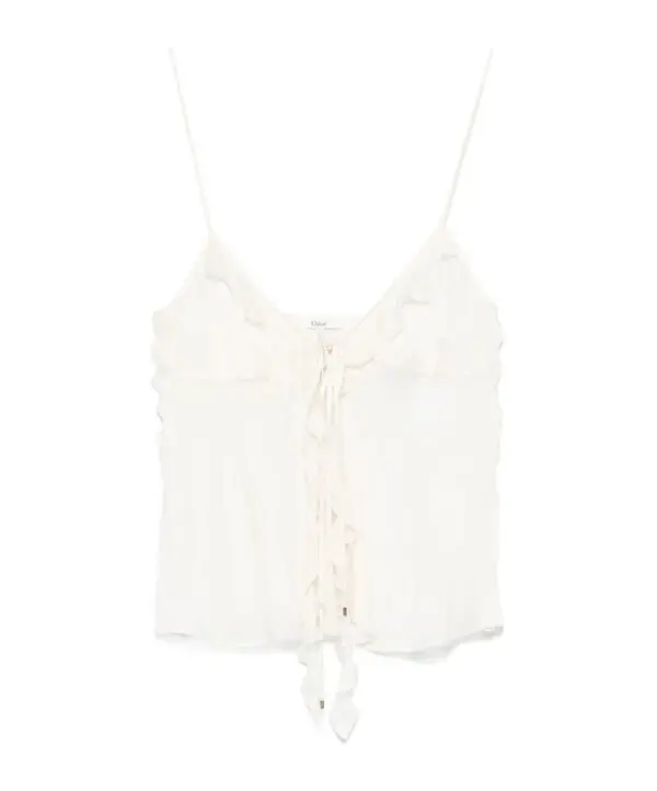 Chloé Ruffled Spaghetti Strap Top - White