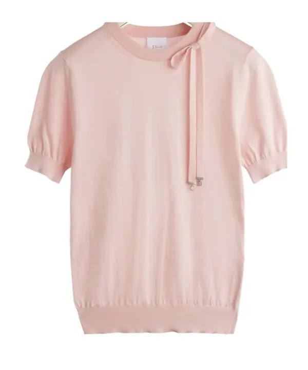 Dior Short-sleeved Fitted Knit Sweater With Cd Logo Detail - Pink