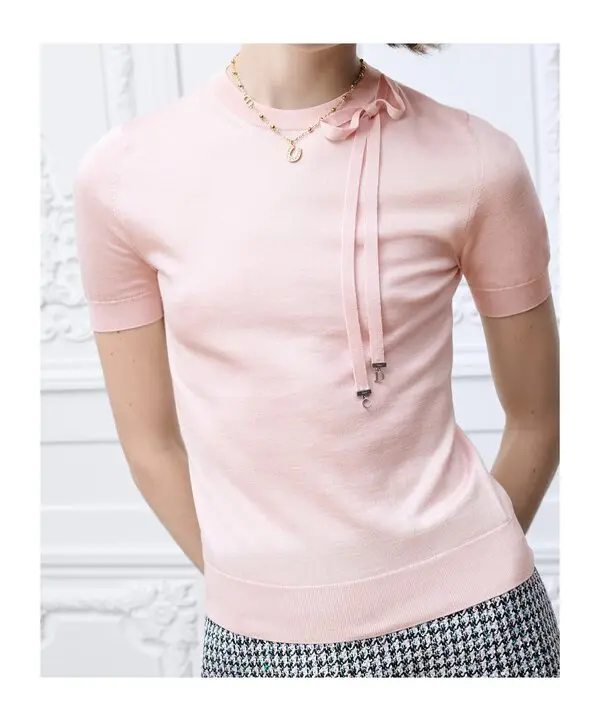 Dior Short-sleeved Fitted Knit Sweater With Cd Logo Detail - Pink