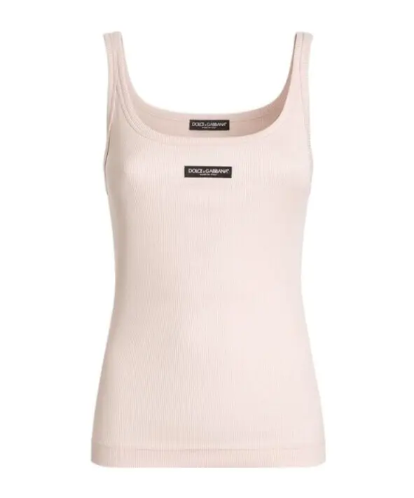 Dolce & Gabbana Sleeveless Logo Patch Jersey Top - Pink