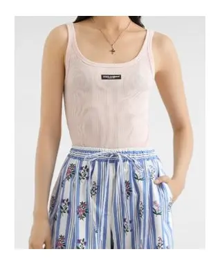 Dolce & Gabbana Sleeveless Logo Patch Jersey Top - Pink