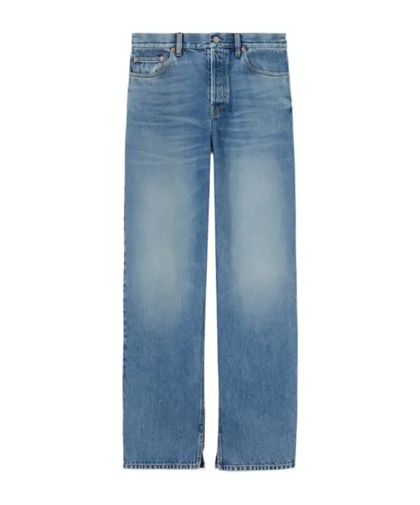 Gucci Logo Patch Straight-leg Jeans - Light Blue