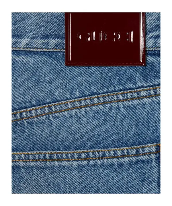Gucci Logo Patch Straight-leg Jeans - Light Blue