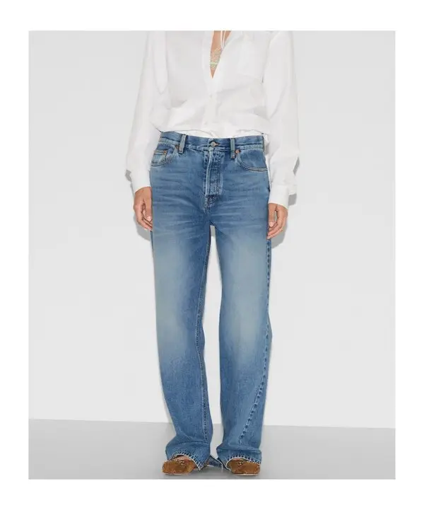 Gucci Logo Patch Straight-leg Jeans - Light Blue