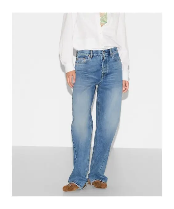 Gucci Logo Patch Straight-leg Jeans - Light Blue