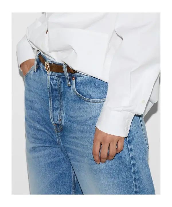 Gucci Logo Patch Straight-leg Jeans - Light Blue