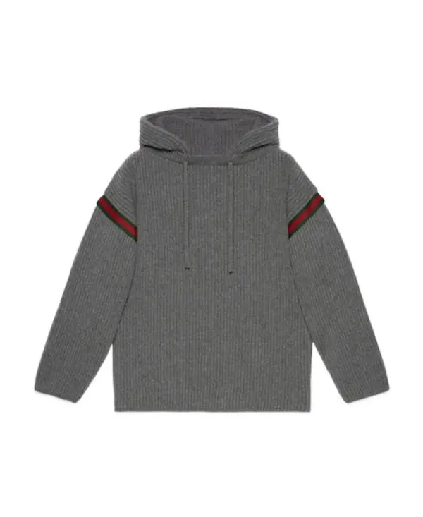Gucci Web Striped Drawstring Knit Hoodie