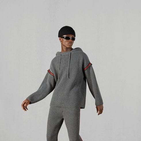 Gucci Web Striped Drawstring Knit Hoodie