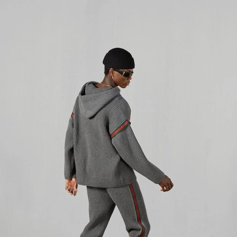 Gucci Web Striped Drawstring Knit Hoodie