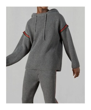 Gucci Web Striped Drawstring Knit Hoodie - Gray
