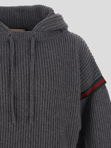 Gucci Web Striped Drawstring Knit Hoodie - No
