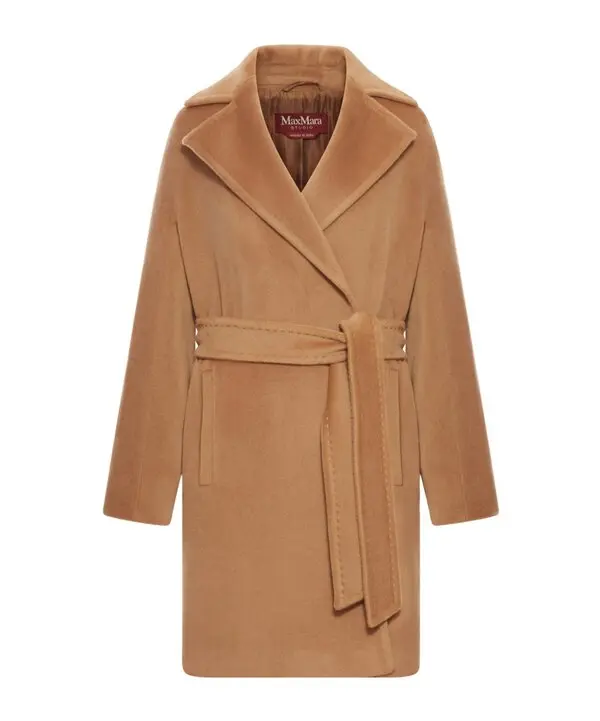 Max Mara Scire Belted Long-sleeve Coat - Camel