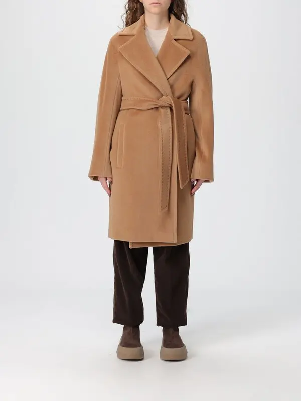 Max Mara Scire Belted Long-sleeve Coat - Camel