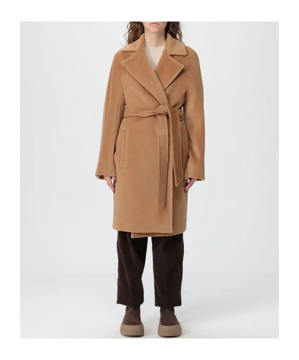 Max Mara Scire Belted Long-sleeve Coat - Camel