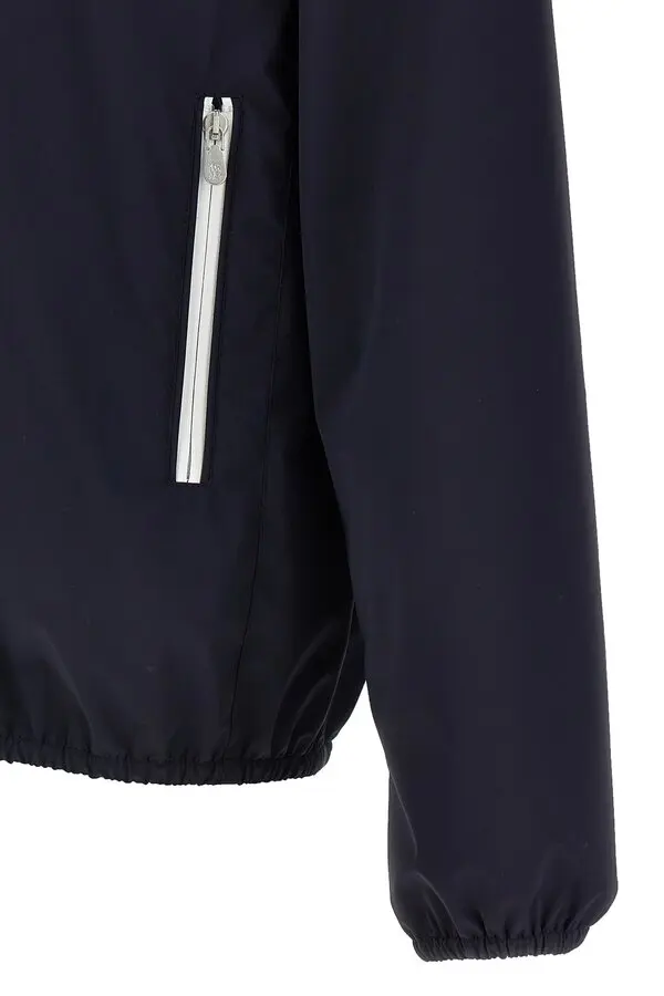 Brunello Cucinelli Logo Embroidered Zip-up Hooded Jacket - Blue