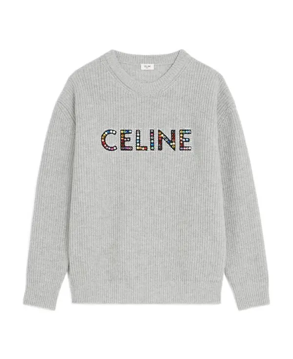 Celine Oversized Embroidered Sweater In Ribbed Wool