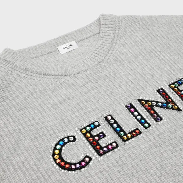 Celine Oversized Embroidered Sweater In Ribbed Wool