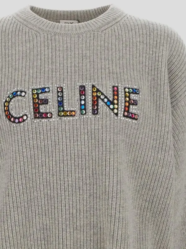 Celine Oversized Embroidered Sweater In Ribbed Wool