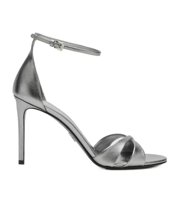 Prada Round Toe Stiletto Sandals With Adjustable Ankle Strap