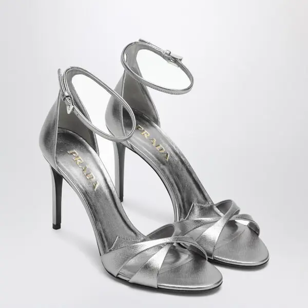 Prada Round Toe Stiletto Sandals With Adjustable Ankle Strap
