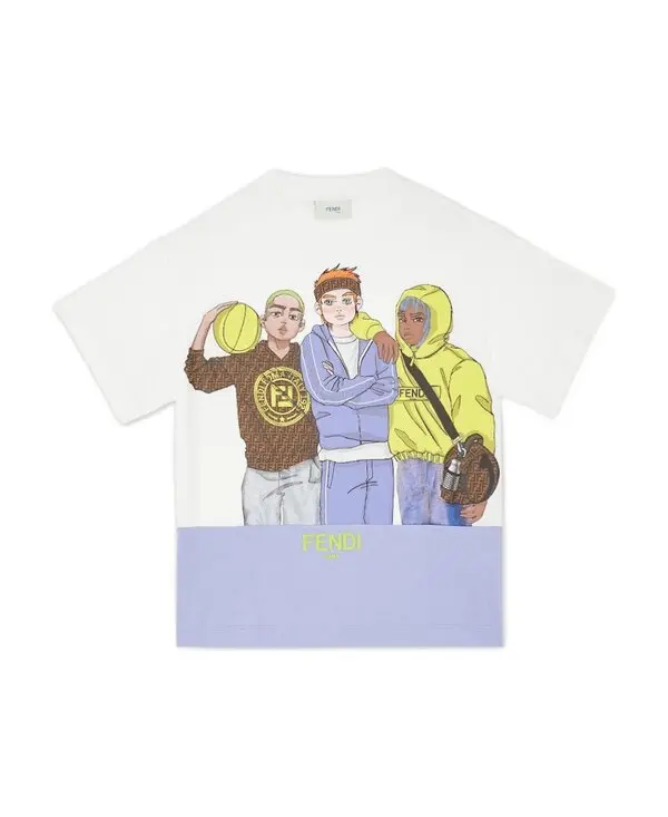 Fendi White Jersey T-shirt With Multicolour Print - Multicolor