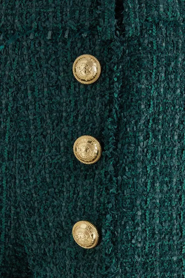 Balmain High-waist Tweed Shorts With Lion Head Buttons - Green