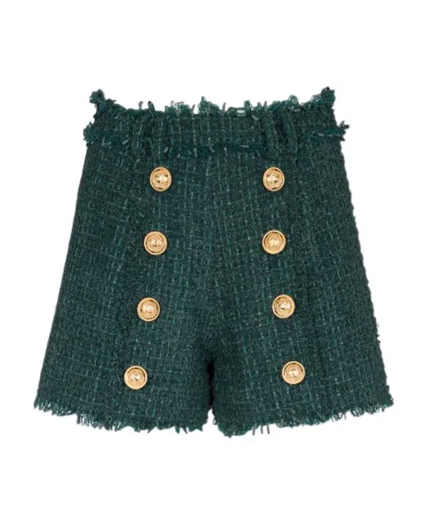 Balmain High-waist Tweed Shorts With Lion Head Buttons - No