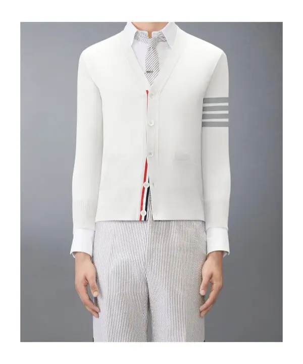 Thom Browne V-neck 4-bar Cardigan - White