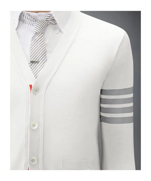 Thom Browne V-neck 4-bar Cardigan - White
