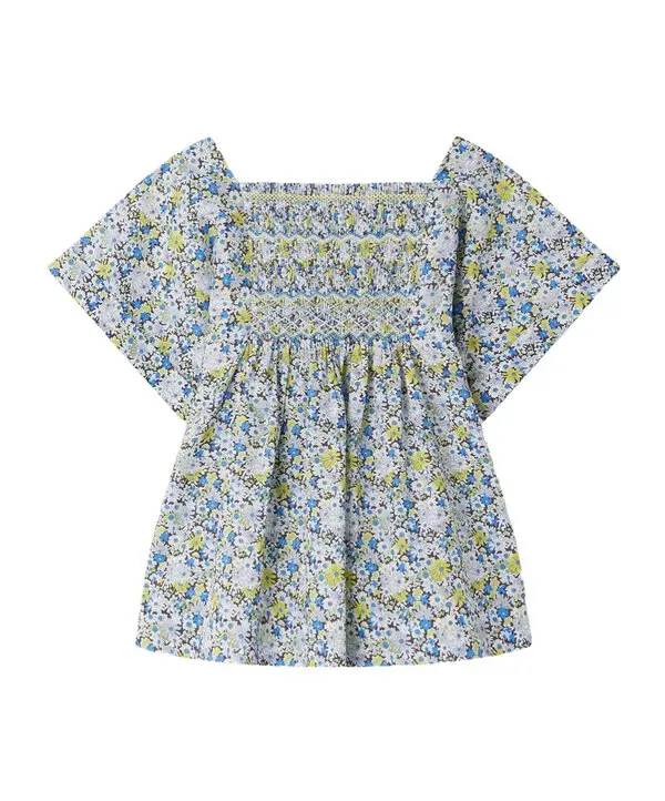Bonpoint Smocked Floral Print Blouse