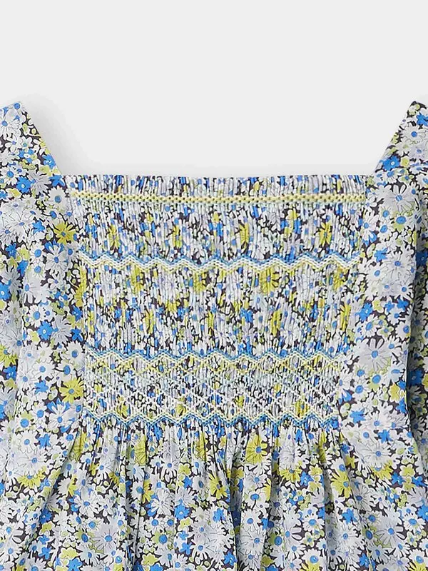 Bonpoint Smocked Floral Print Blouse
