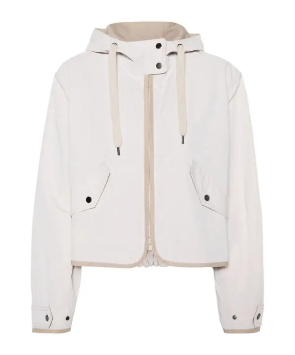 Brunello Cucinelli Zip-up Drawstring Hooded Jacket - White