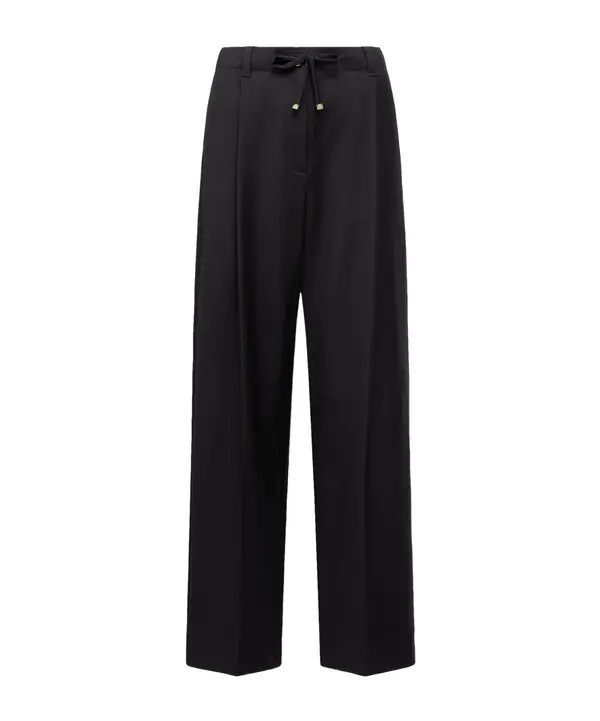 Moncler Wool Gabardine Tailored Trousers With Drawstring Waist - Black
