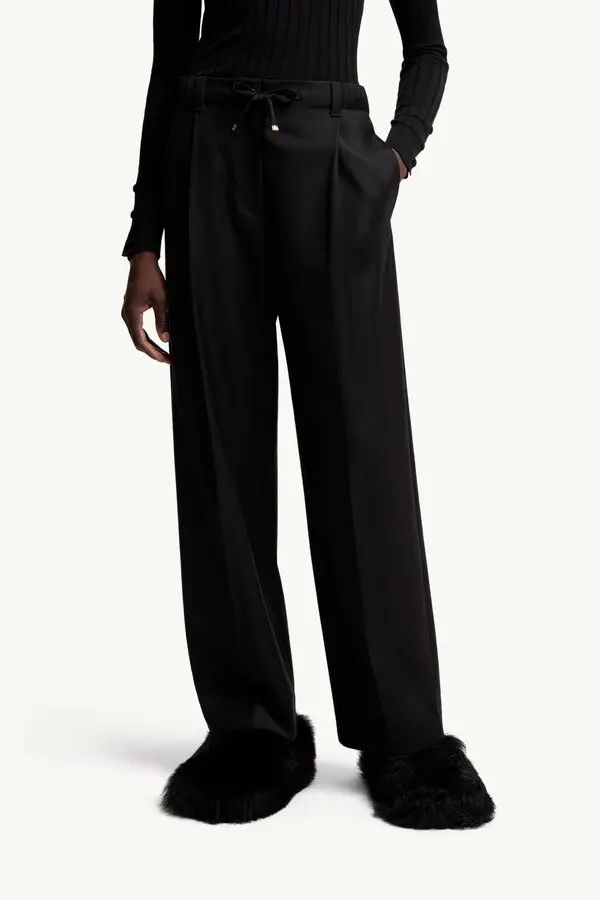 Moncler Wool Gabardine Tailored Trousers With Drawstring Waist - Black