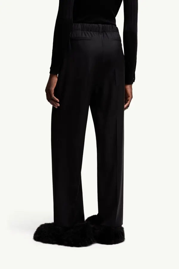 Moncler Wool Gabardine Tailored Trousers With Drawstring Waist - Black